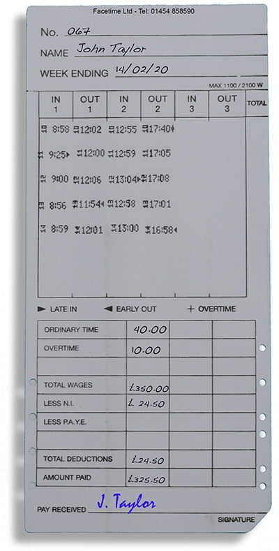 Clock cards & time cards | Facetime Ltd | Time and Attendance Systems